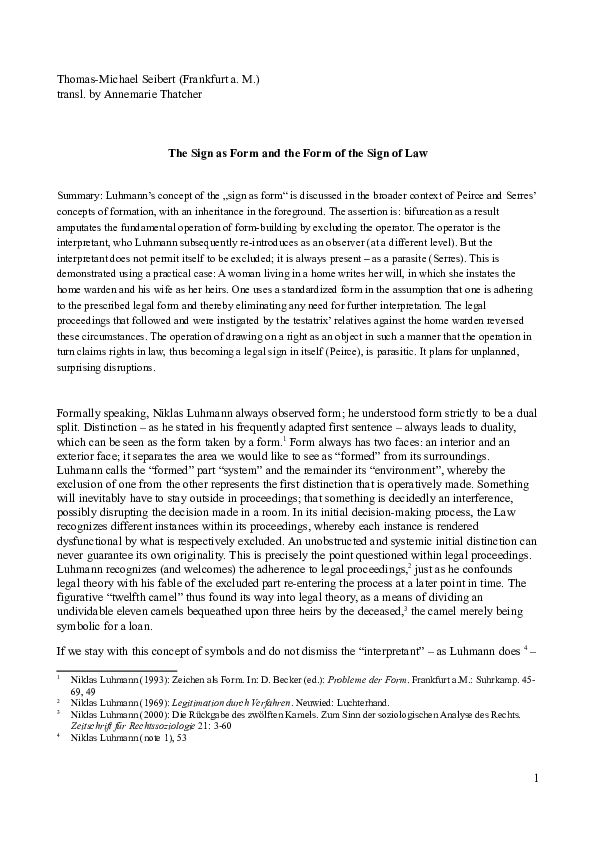 (PDF) The Sign as Form and the Form of the Sign of Law