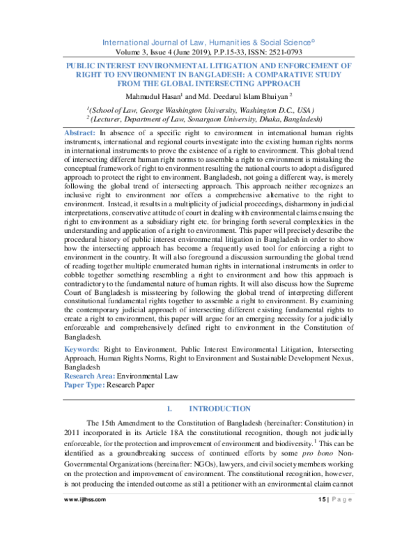(PDF) PUBLIC INTEREST ENVIRONMENTAL LITIGATION AND ENFORCEMENT OF RIGHT TO ENVIRONMENT IN ...