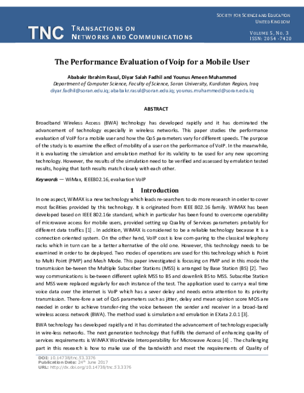 Pdf The Performance Evaluation Of Voip For A Mobile Use