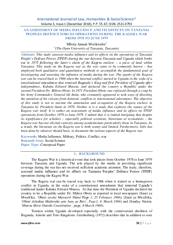 (PDF) AN ASSESSMENT OF MEDIA INFLUENCE AND ITS EFFECTS ON TANZANIA ...