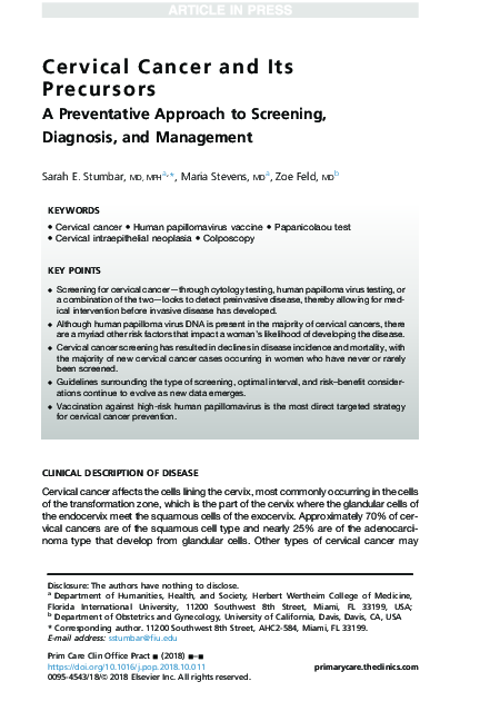(PDF) Cervical Cancer and Its Precursors A Preventative Approach to ...