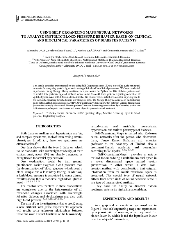 (PDF) USING SELF ORGANIZING MAPS NEURAL NETWORKS TO ANALYSE SYSTOLIC BLOOD PRESSURE BEHAVIOR ...