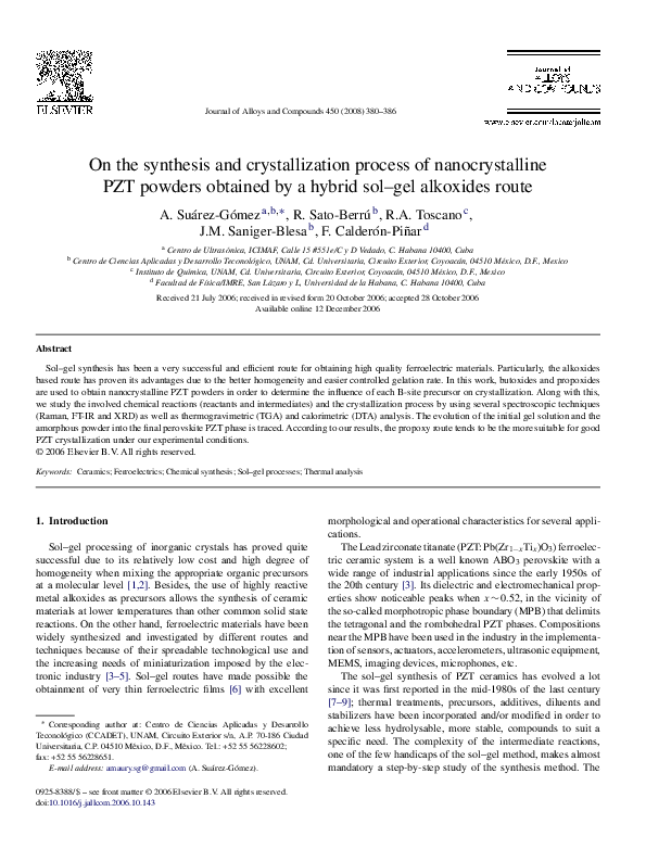 (PDF) On the synthesis and crystallization process of nanocrystalline PZT powders obtained by a ...