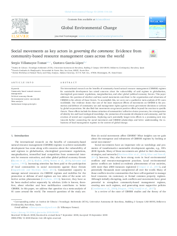 (PDF) Social movements as key actors in governing the commons: Evidence ...