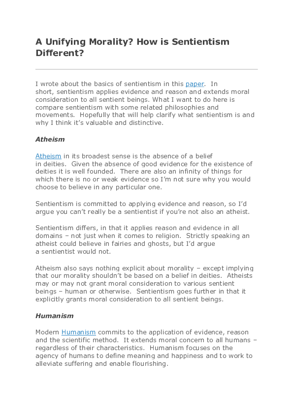 (PDF) A Unifying Morality? How is Sentientism Different