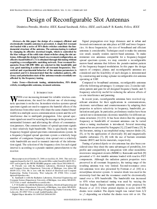 (PDF) Design of reconfigurable slot antennas | Linda Katehi - Academia.edu