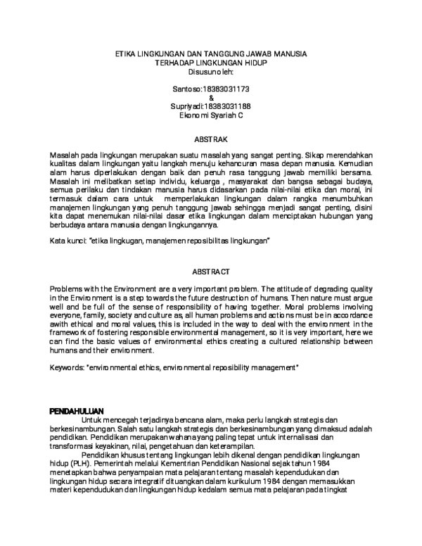 (PDF) Etika Lingkungan dan Tanggung Jawab Manusia Terhadap Lingkungan Hidup