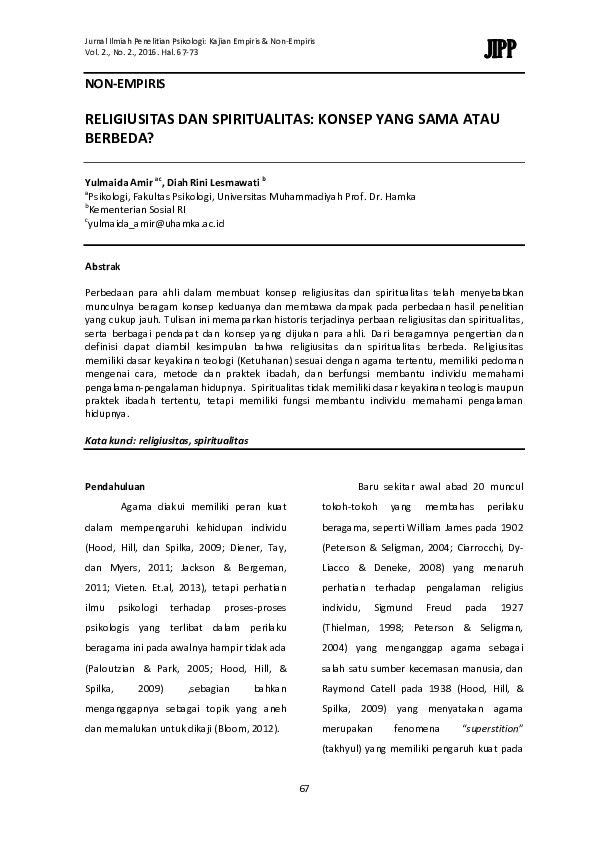 (PDF) RELIGIUSITAS DAN SPIRITUALITAS: KONSEP YANG SAMA ATAU BERBEDA