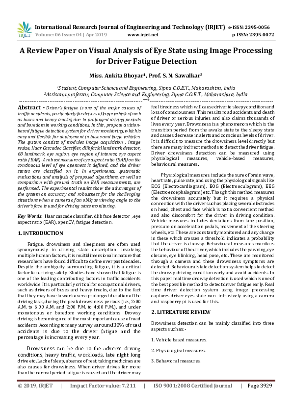 (PDF) IRJET- A Review Paper on Visual Analysis of Eye State using Image ...