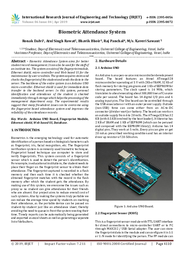 (PDF) IRJET- Biometric Attendance System