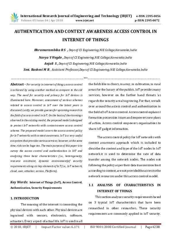 (PDF) IRJET- AUTHENTICATION AND CONTEXT AWARENESS ACCESS CONTROL IN ...