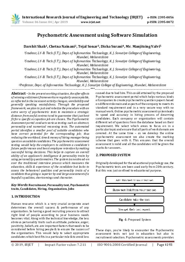 (PDF) IRJET-Psychometric Assessment using Software Simulation