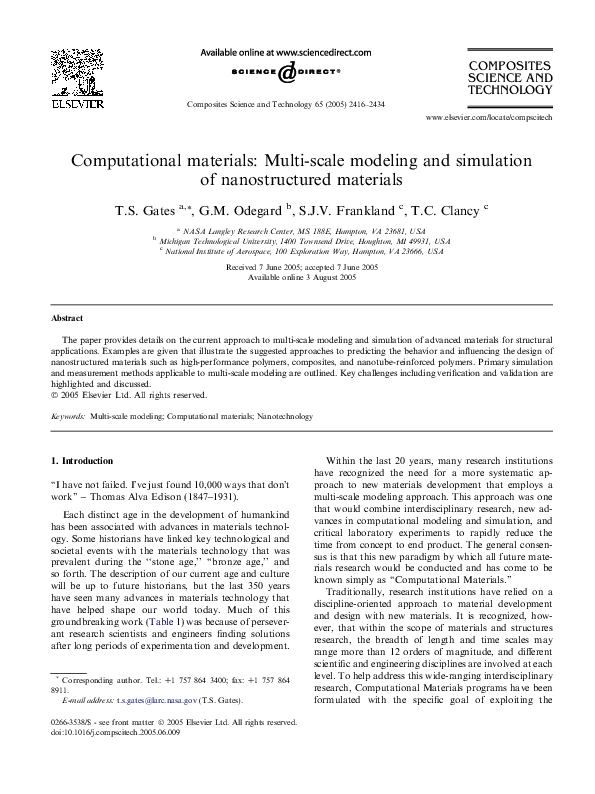 (PDF) Computational materials: multi-scale modeling and simulation of nanostructured materials