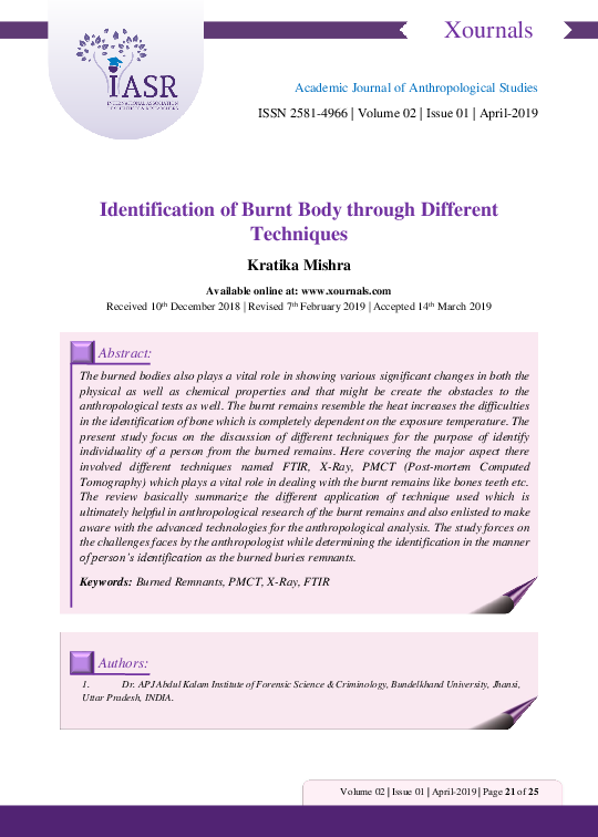 (PDF) Identification of Burnt Body through Different Techniques