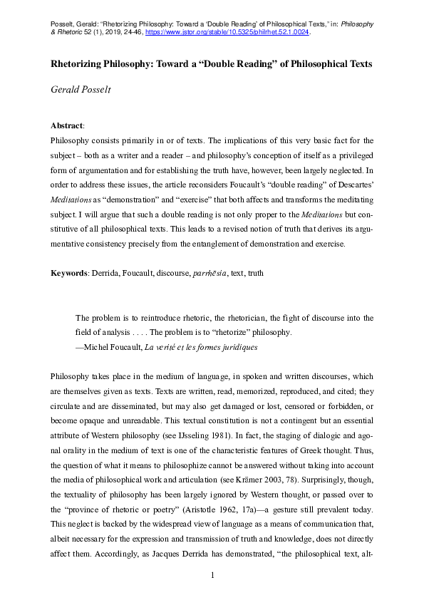 (PDF) “Rhetorizing Philosophy: Toward a ‘Double Reading’ of ...