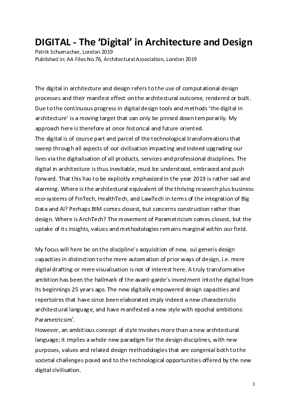 (PDF) DIGITAL -The 'Digital' in Architecture and Design