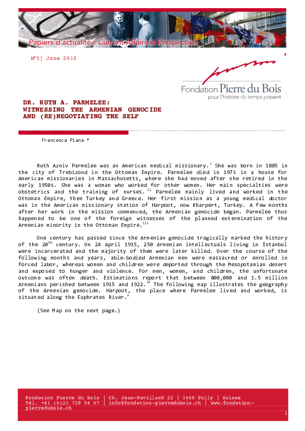 (PDF) 2015. Dr. Ruth A. Parmelee: witnessing the Armenian Genocide and ...