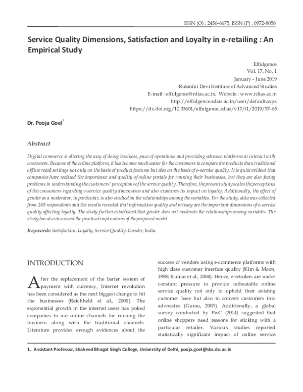 (PDF) Service Quality Dimensions, Satisfaction and Loyalty in e ...