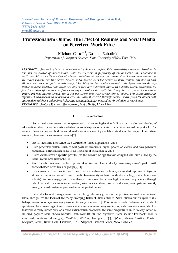 (PDF) Professionalism Online: The Effect of Resumes and Social Media on ...