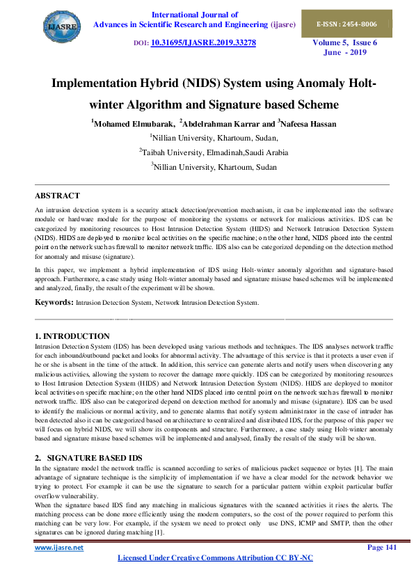 (PDF) Implementation Hybrid (NIDS) System using Anomaly Holt- winter ... (PDF) Implementation Hybrid (NIDS) System using Anomaly Holt- winter ...