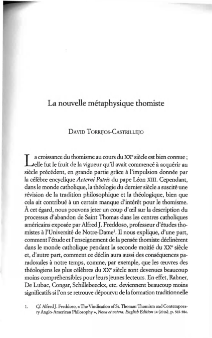 (PDF) La nouvelle métaphysique thomiste - New Thomist Metaphysics