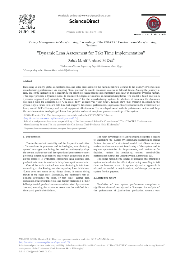 (PDF) Dynamic Lean Assessment for Takt Time Implementation