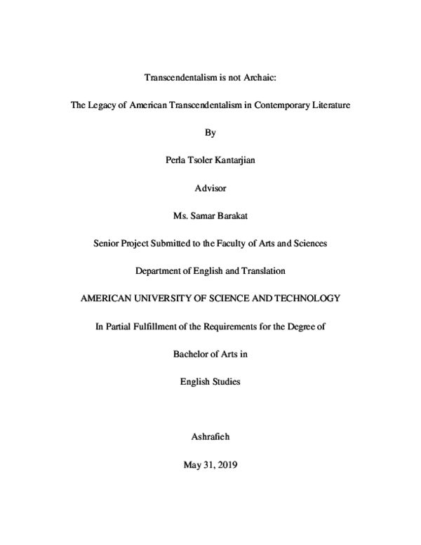 (DOC) Transcendentalism in Contemporary Literature