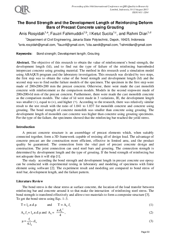 (PDF) The Bond Strength and the Development Length of Reinforcing ...