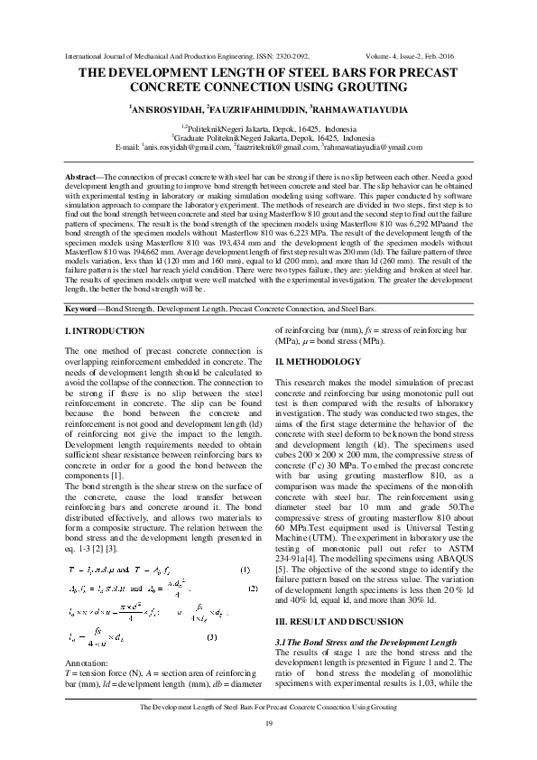 (PDF) THE DEVELOPMENT LENGTH OF STEEL BARS FOR PRECAST CONCRETE ...