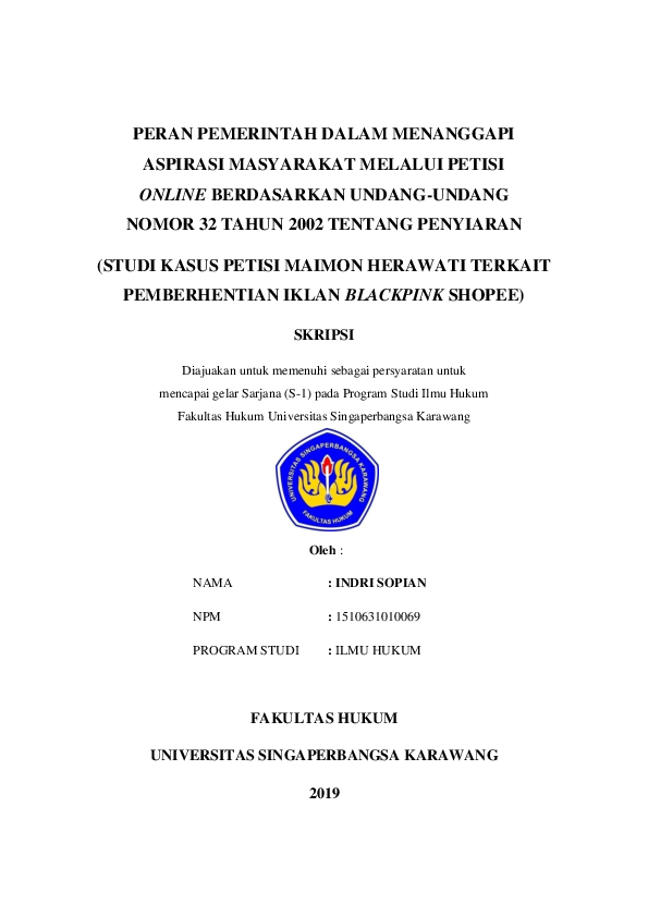 (PDF) PERAN PEMERINTAH DALAM MENANGGAPI ASPIRASI MASYARAKAT MELALUI PETISI ONLINE BERDASARKAN ...