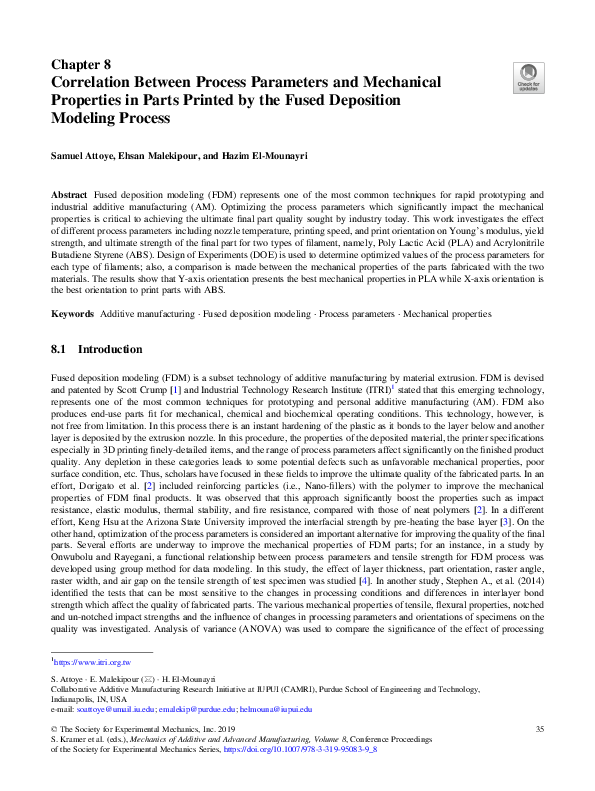 (PDF) Correlation Between Process Parameters and Mechanical Properties in Parts Printed by the ...