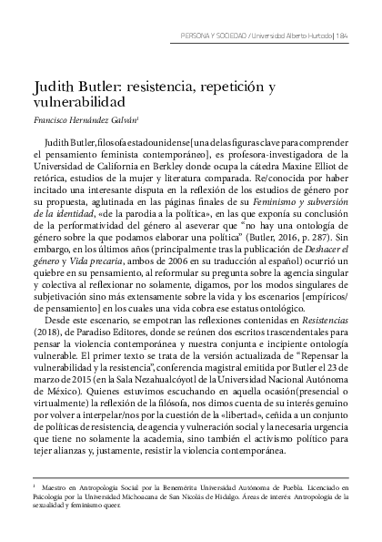 (PDF) Judith Butler: resistencia, repetición y vulnerabilidad