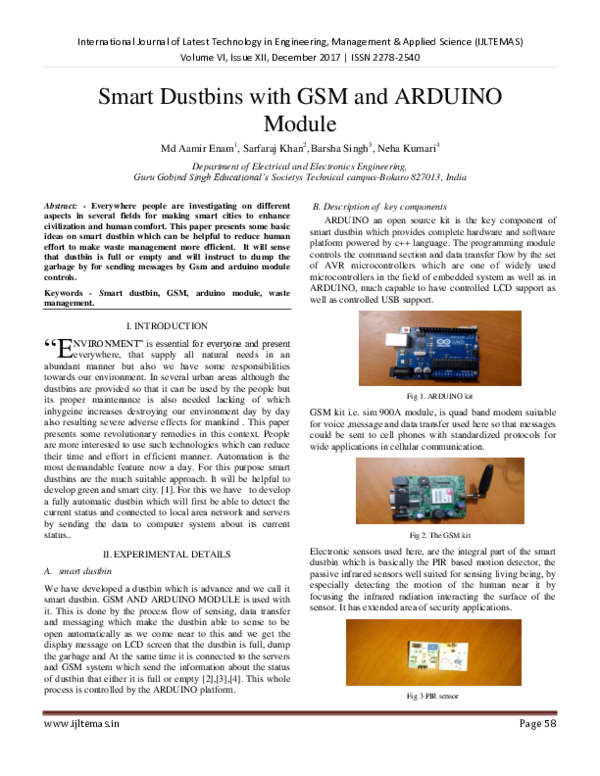(PDF) Smart Dustbins with GSM and ARDUINO Module