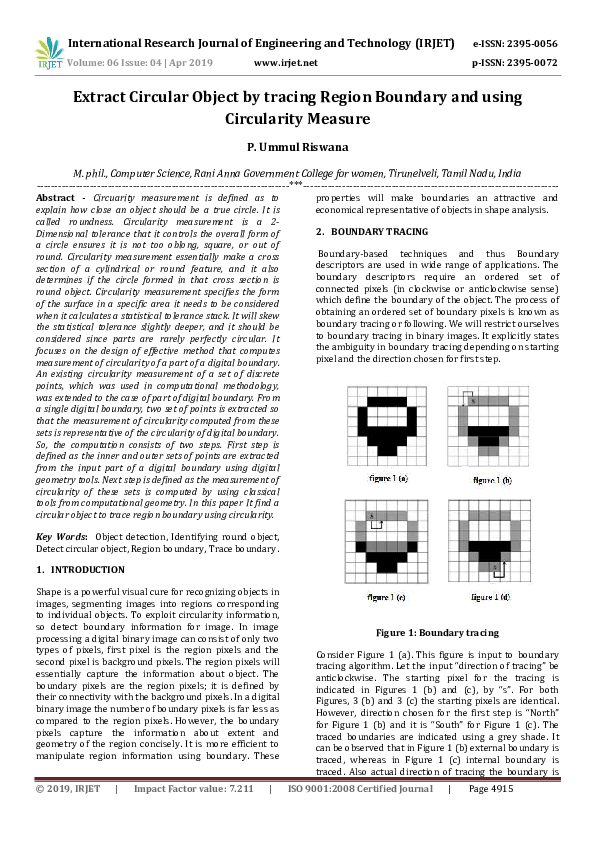 Pdf Irjet Extract Circular Object By Tracing Region Boundary And Using Circularity Measure