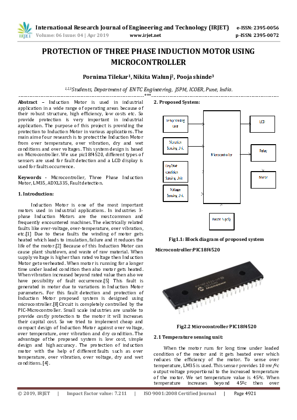 (PDF) IRJET- PROTECTION OF THREE PHASE INDUCTION MOTOR USING ...