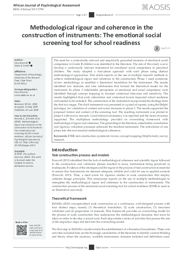 (PDF) Methodological rigour and coherence in the construction of ...