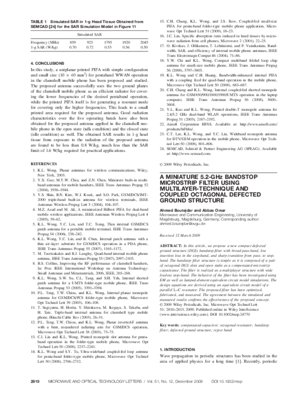 Pdf A Miniature 5 2‐ghz Bandstop Microstrip Filter Using Multilayer‐technique And Coupled
