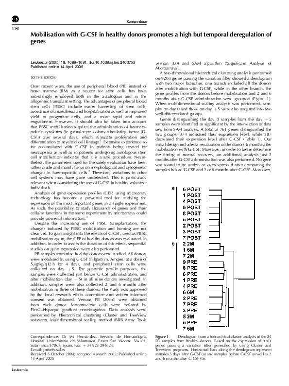 (PDF) Mobilisation with G-CSF in healthy donors promotes a high but ...
