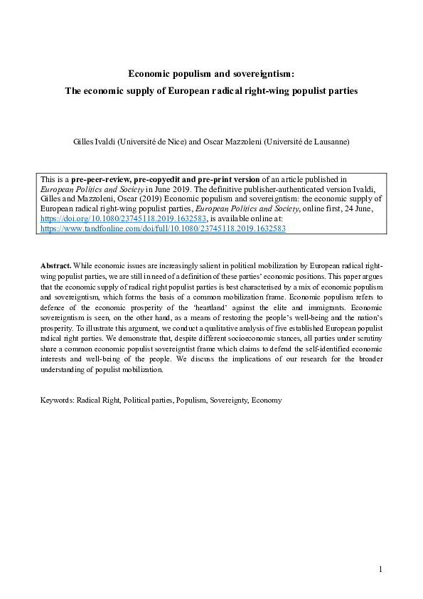 (PDF) Economic populism and sovereigntism: The economic supply of ...