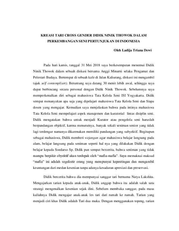 (PDF) KREASI TARI CROSS GENDER DIDIK NINIK THOWOK DALAM PERKEMBANGAN ...