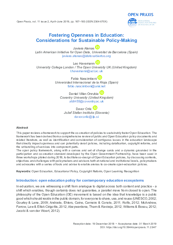 (PDF) Fostering Openness in Education: Considerations for Sustainable ...