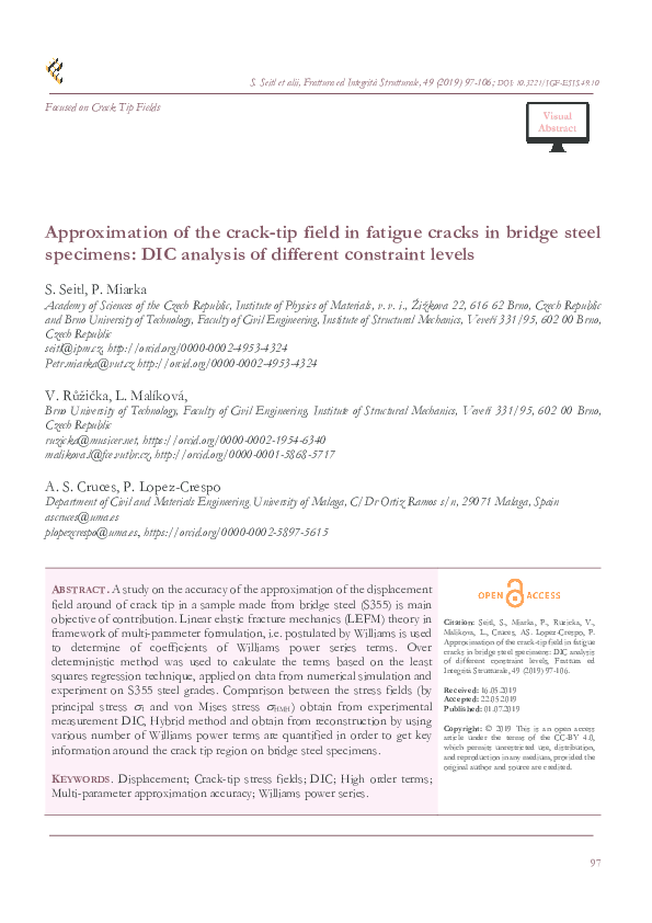Pdf Approximation Of The Crack Tip Field In Fatigue Cracks In Bridge Steel Specimens Dic