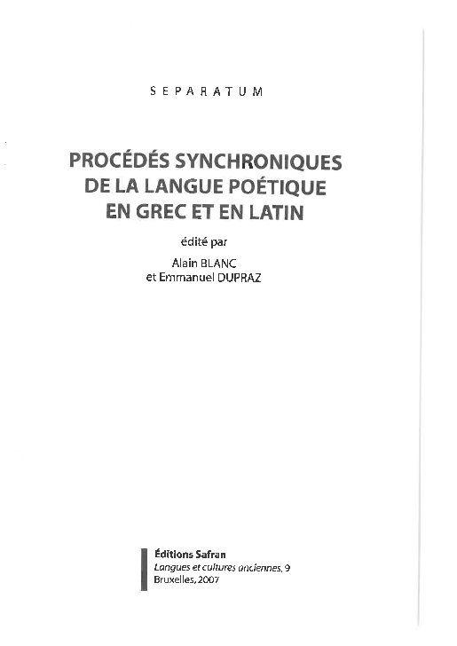 (PDF) Rythme et syntaxe dans l'hexamètre. Les datifs pluriels des ...