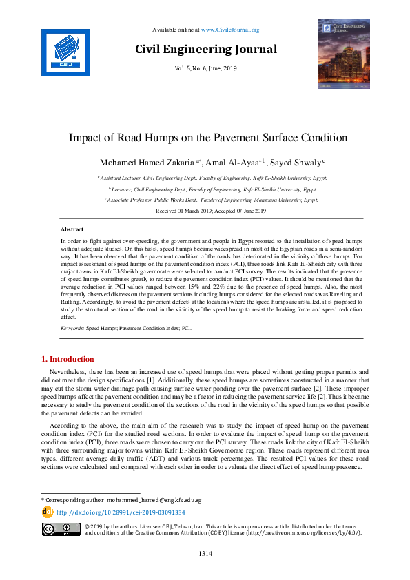 (PDF) Impact of Road Humps on the Pavement Surface Condition