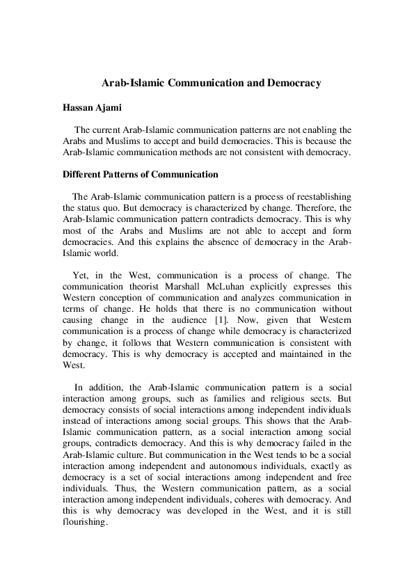 (PDF) Arab-Islamic Communication and Democracy