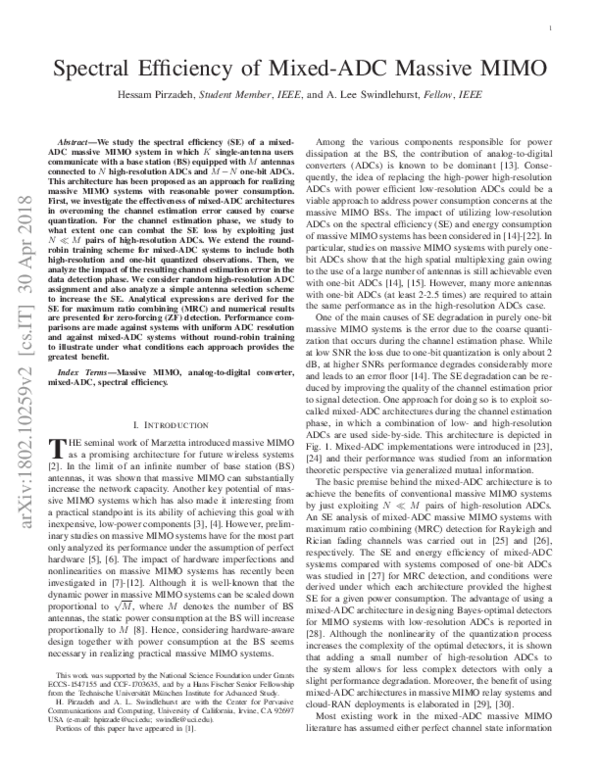 (PDF) Spectral Efficiency of Mixed-ADC Massive MIMO