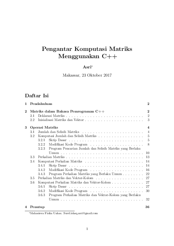(PDF) Pengantar Komputasi Matriks Menggunakan C++