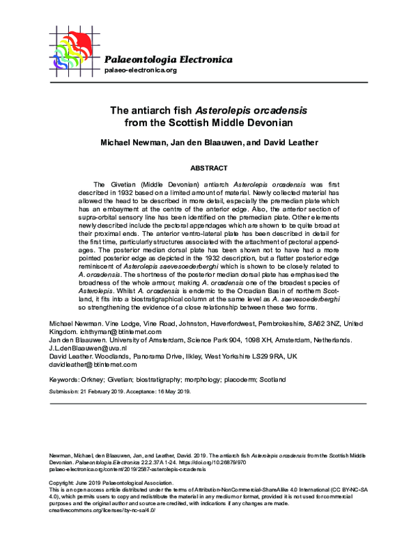 (PDF) The antiarch fish Asterolepis orcadensis from the Scottish Middle ...