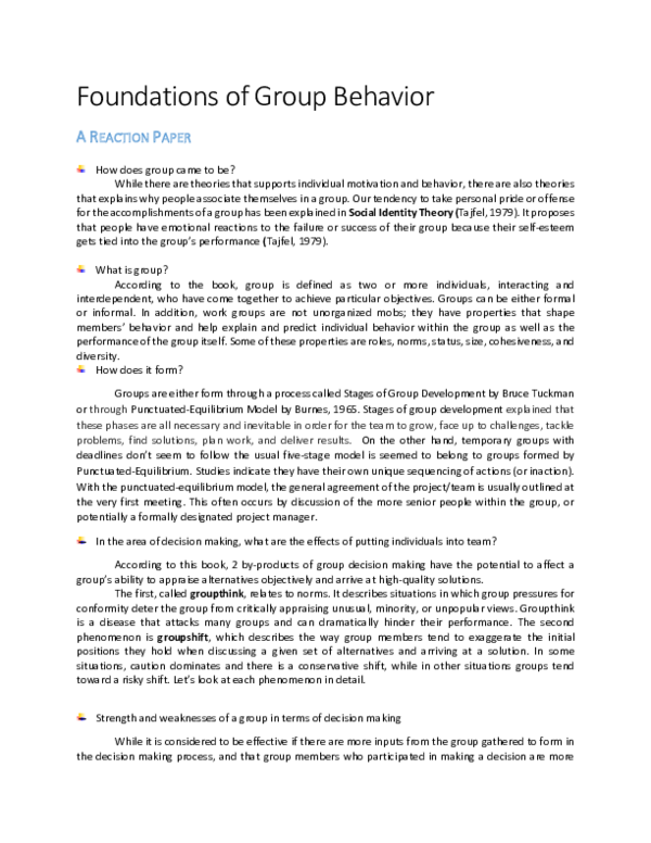 (PDF) Foundations of Group Behavior
