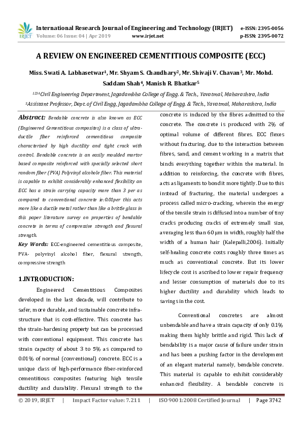 (PDF) IRJET- A REVIEW ON ENGINEERED CEMENTITIOUS COMPOSITE (ECC